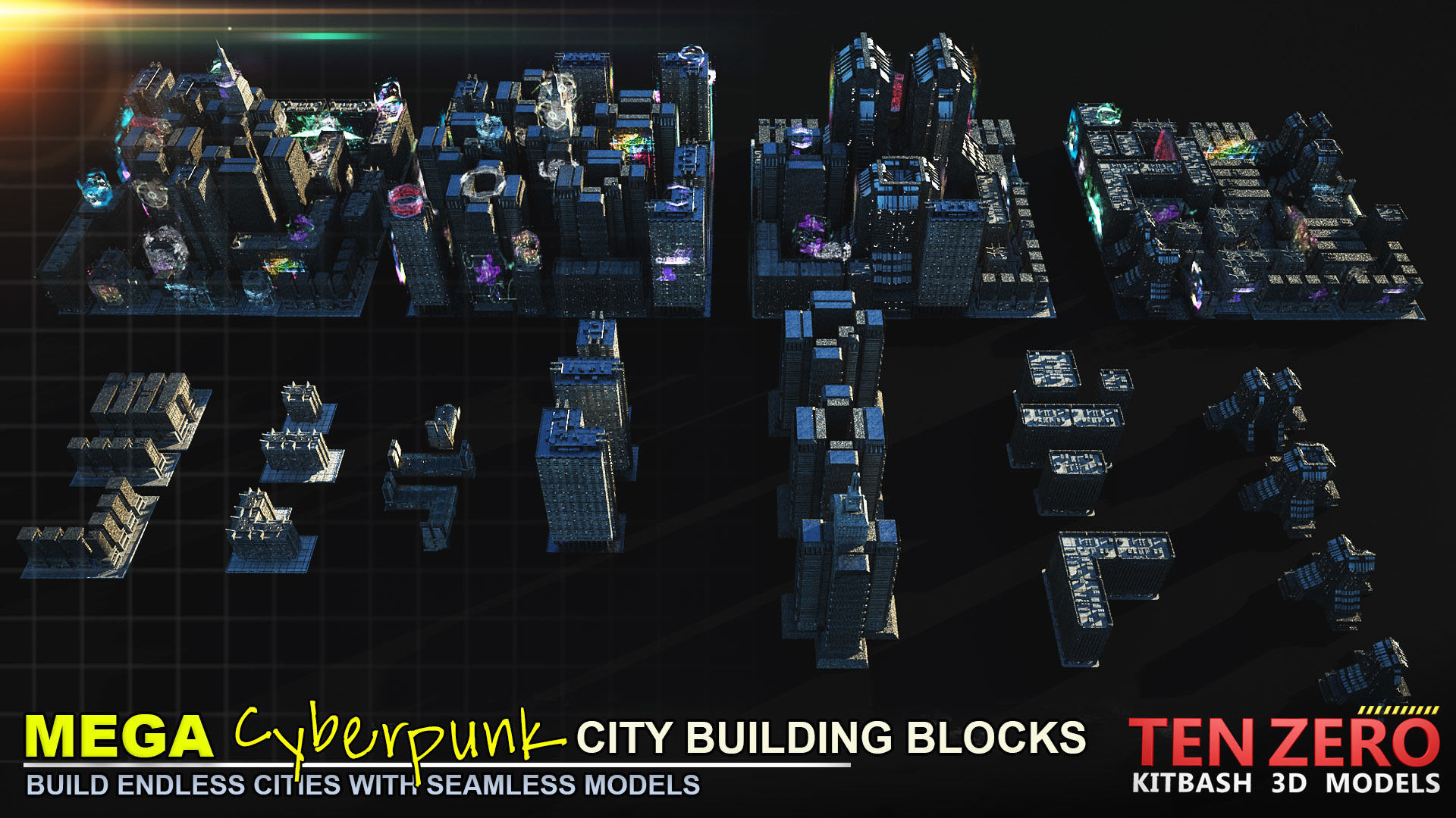 MEGA CYBERPUNK CITY BUILDING BLOCKS 3D model | CGTrader