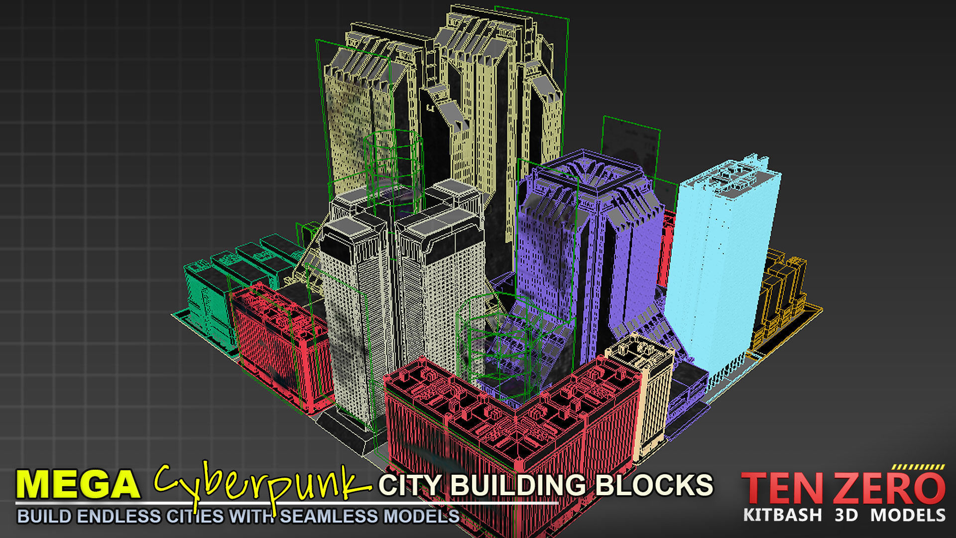 MEGA CYBERPUNK CITY BUILDING BLOCKS 3D model | CGTrader