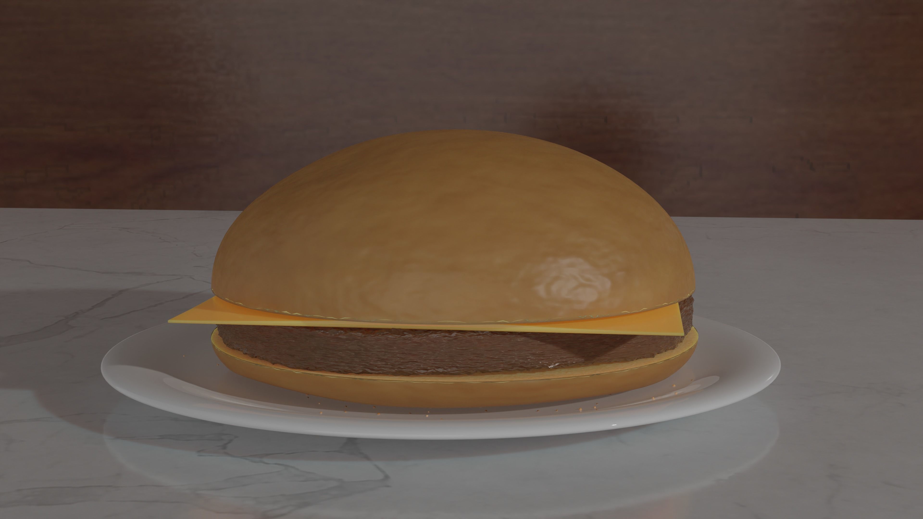 Low-Poly Realistic Burger hamburger with cheese on plate free VR / AR ...
