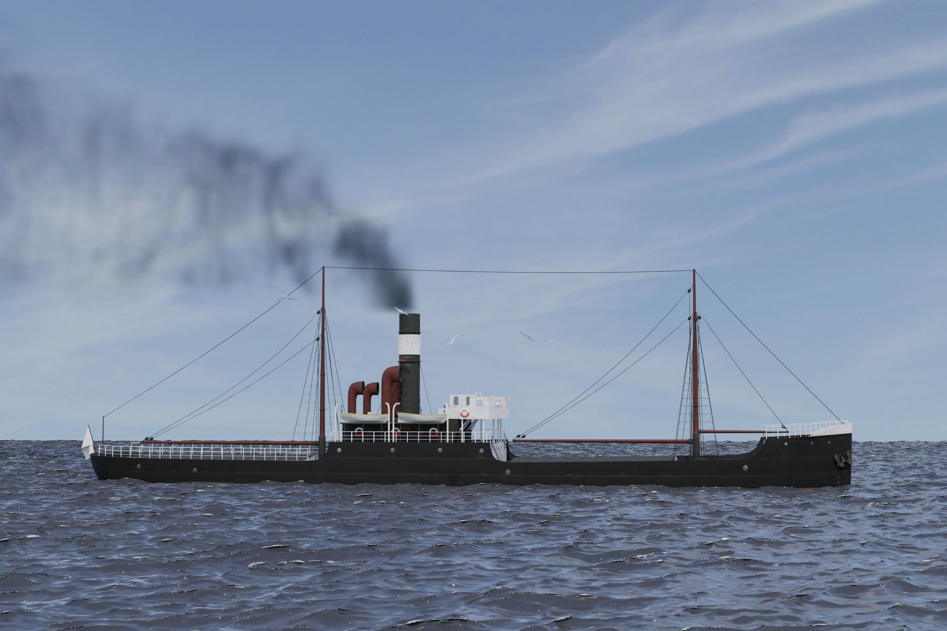 Karlsruhe 1905 german cargo steamer ship 3D model | CGTrader
