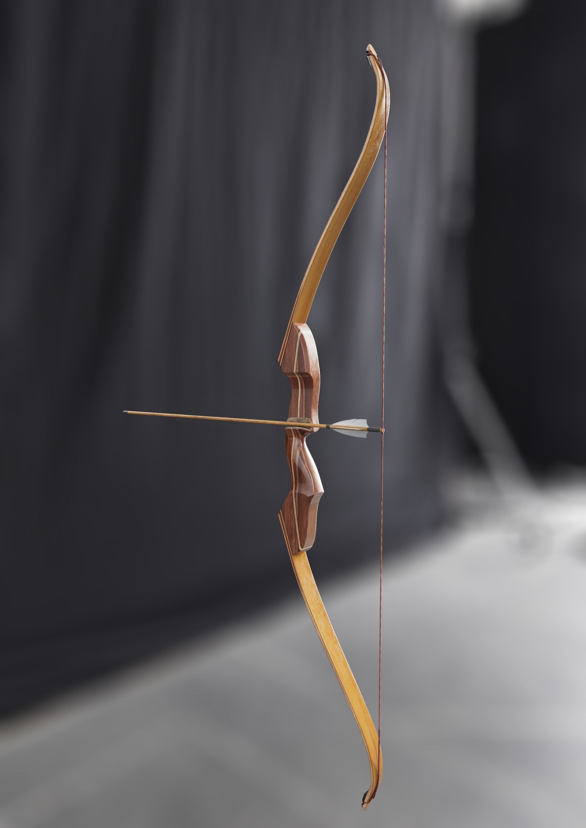 Traditional hunting recurve bow with arrow 3D model | CGTrader