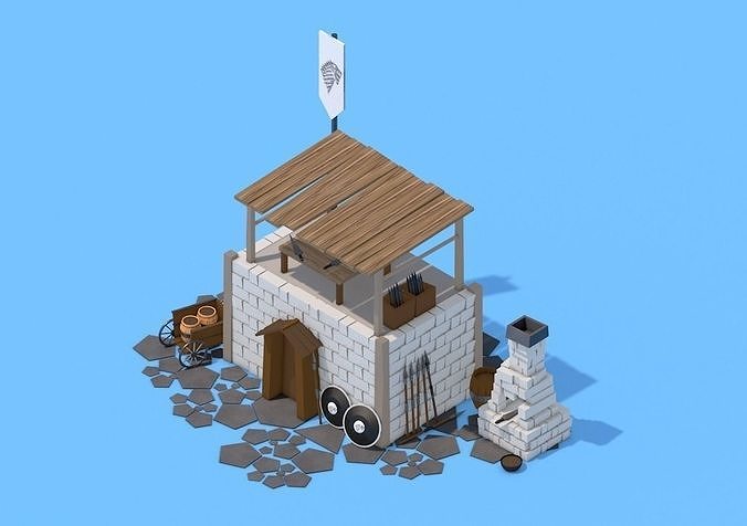 Medieval gameready scene isometric 3d lowpoly 3D model | CGTrader