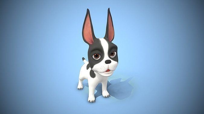 3D model cartoon frenchie puppy VR / AR / low-poly rigged animated ...