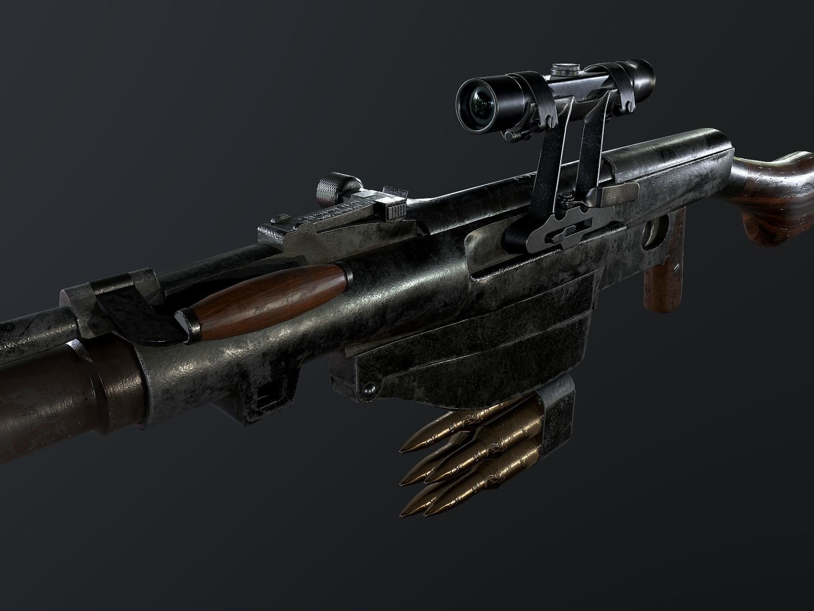 3D model PTRS-41 ussr ww2 anti-tank rifle scope VR / AR / low-poly ...