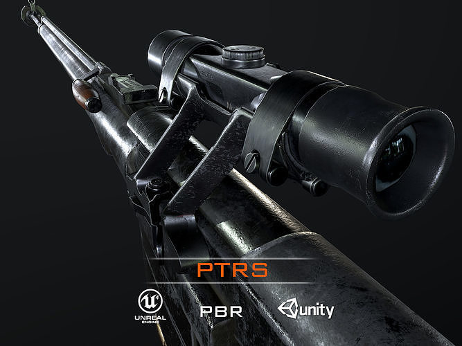 3D model PTRS-41 ussr ww2 anti-tank rifle scope VR / AR / low-poly ...