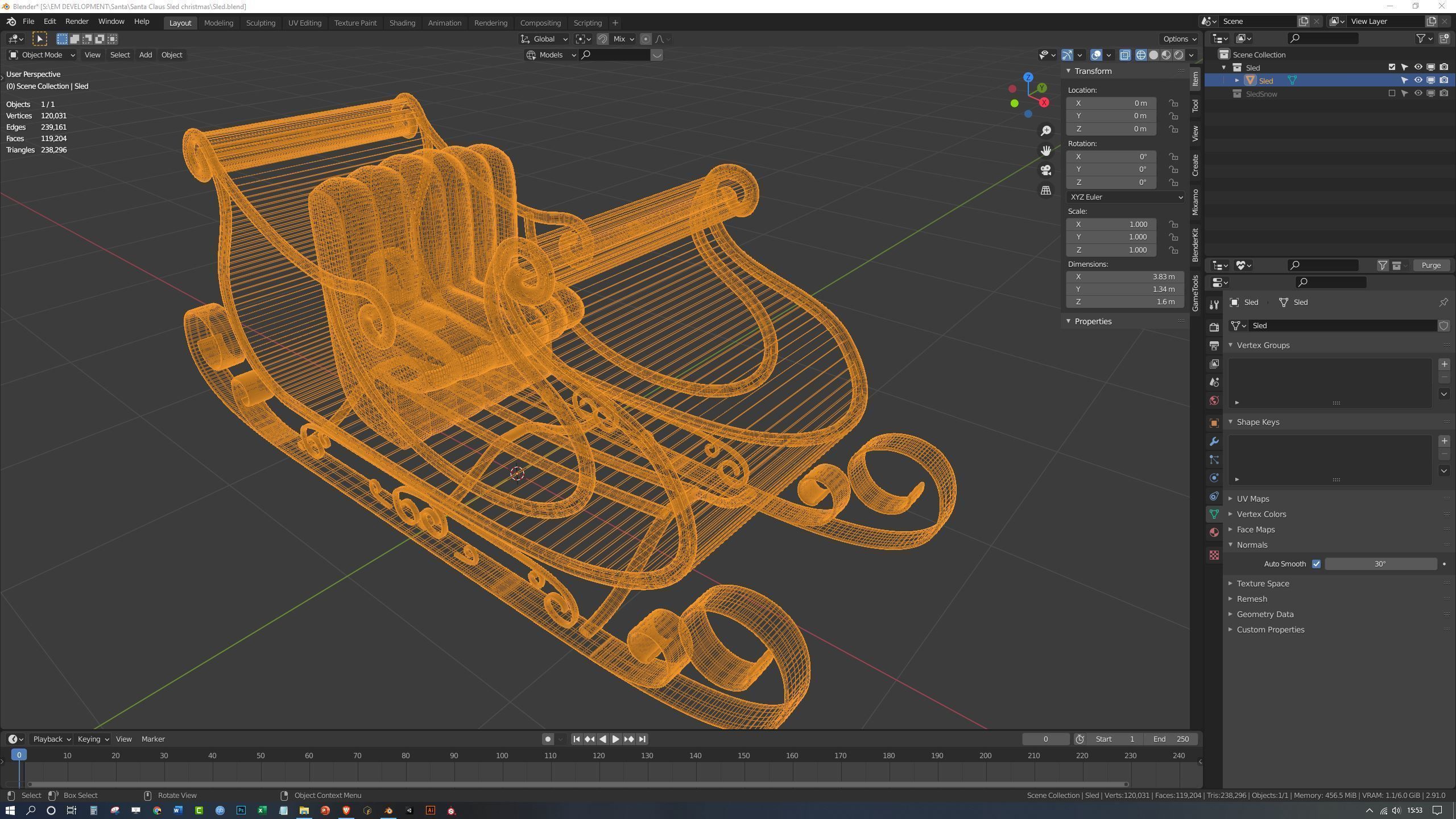 3D model Santas sleigh - Sled PBR Model VR / AR / low-poly | CGTrader