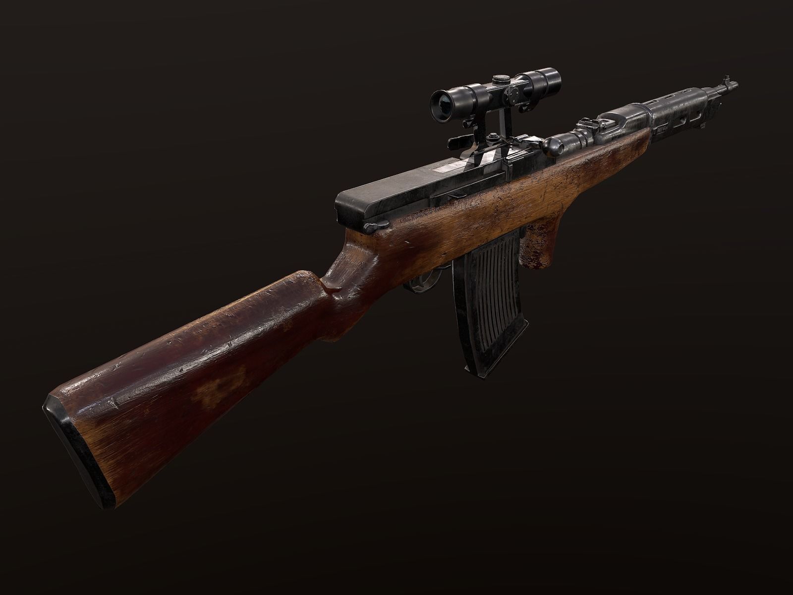 3D model Fedorov machine gun with scope WW2 USSR PBR VR / AR / low-poly ...