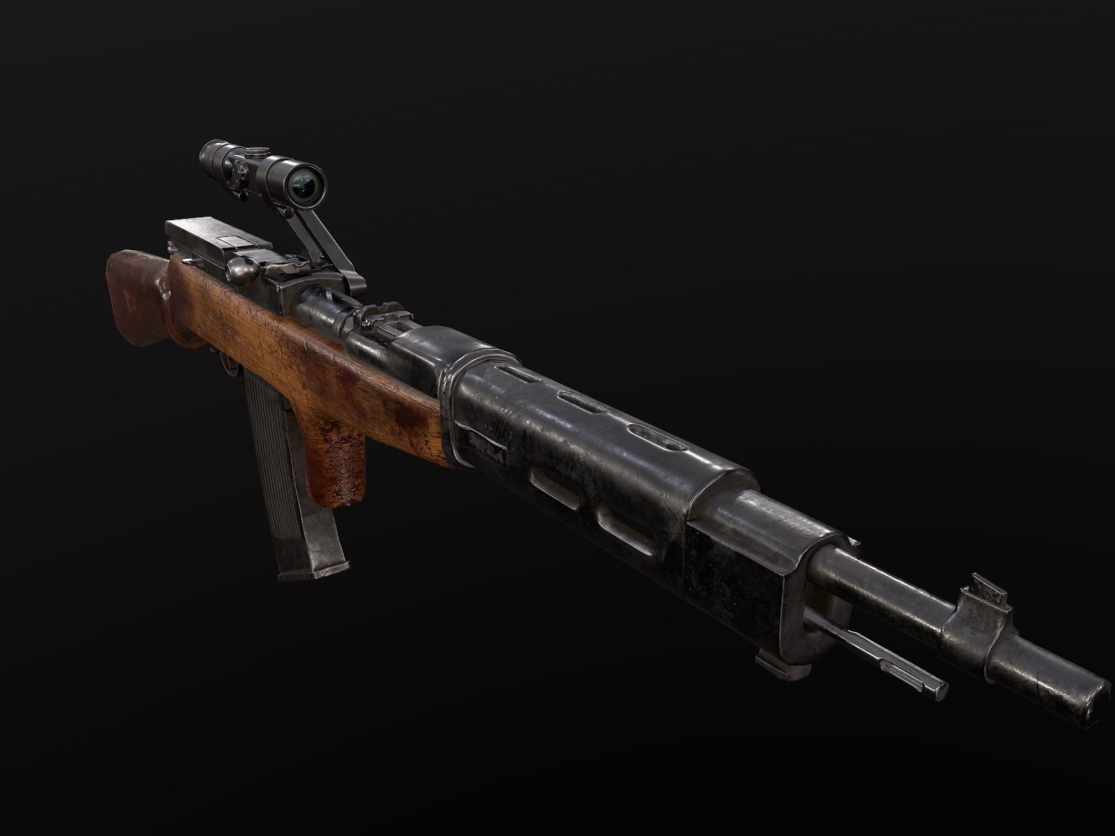 3D model Fedorov machine gun with scope WW2 USSR PBR VR / AR / low-poly ...