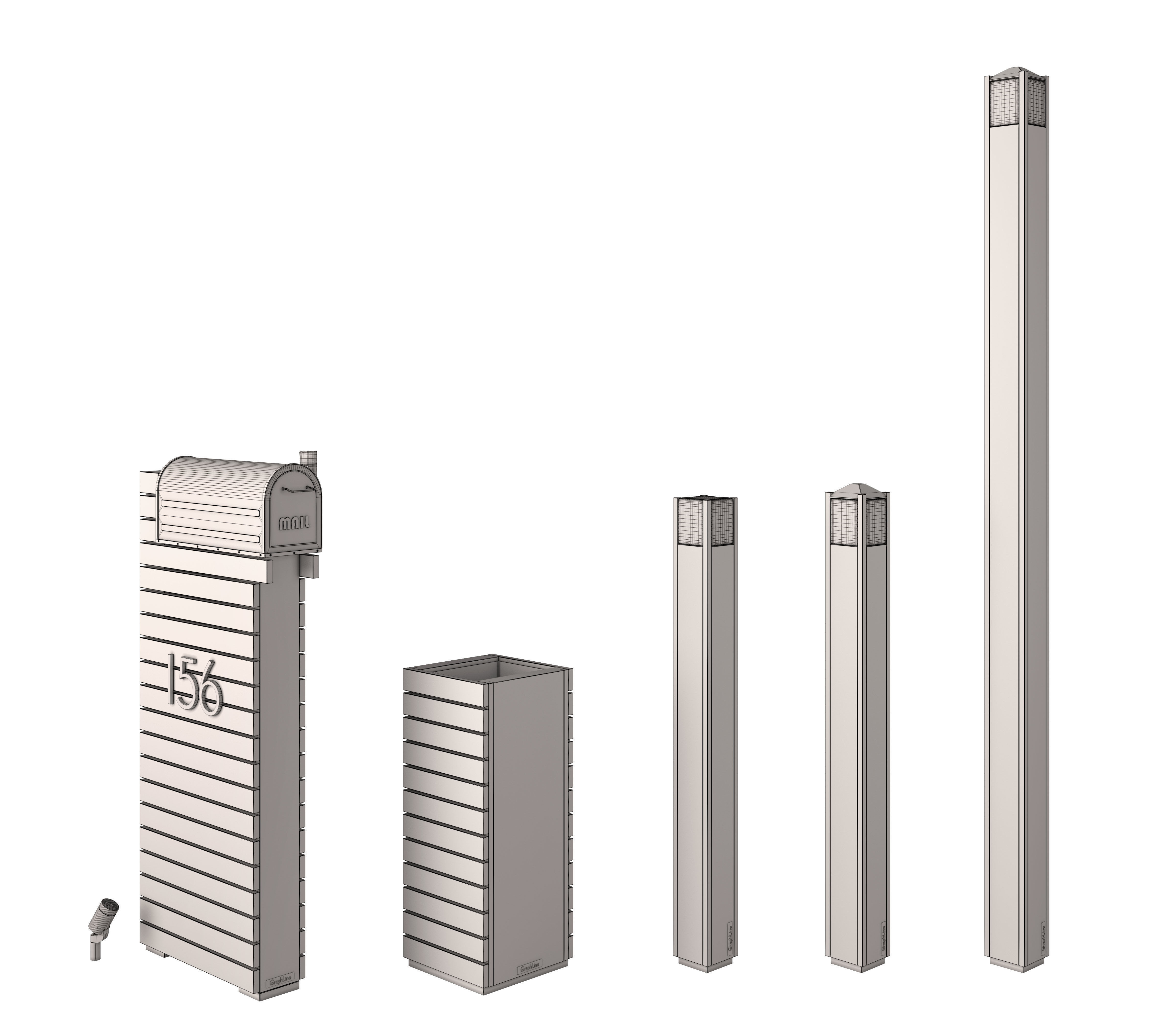 Letterbox - Litter bin - Lights - Set 2 3D model | CGTrader