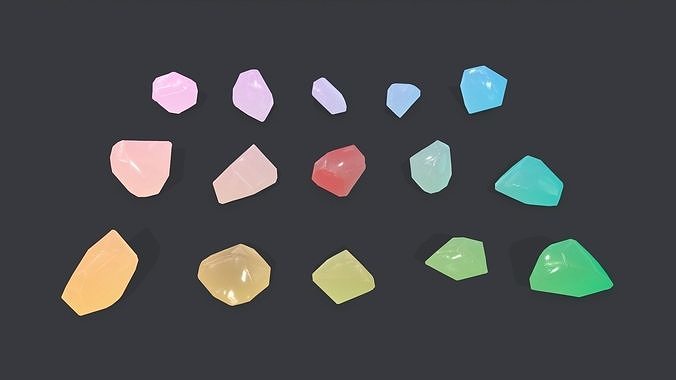 3D model crystal set sprite of colored gemstones VR / AR / low-poly ...