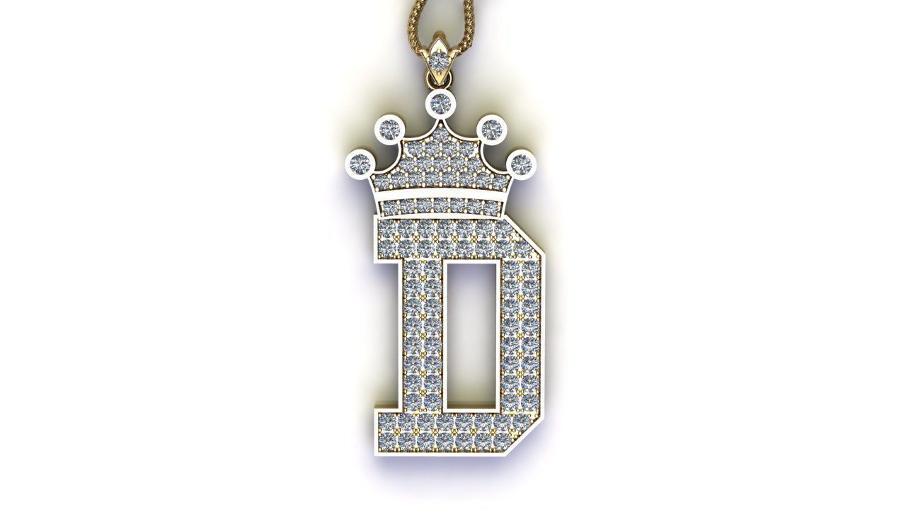 Letter D Pendant with crown cad design 3D model | CGTrader