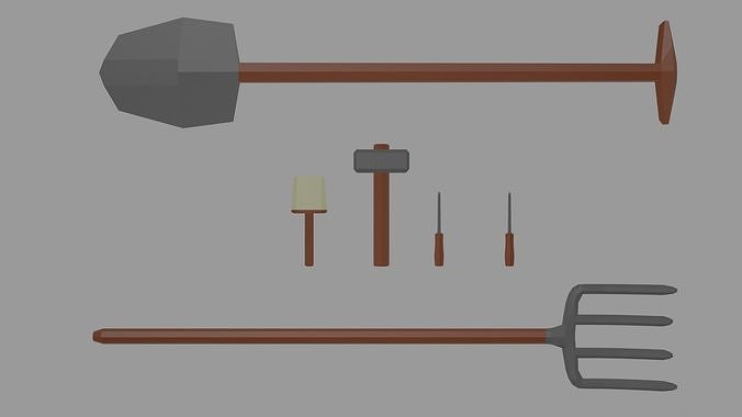 game-ready Low Poly Tools garden tool set free VR / AR / low-poly 3D ...