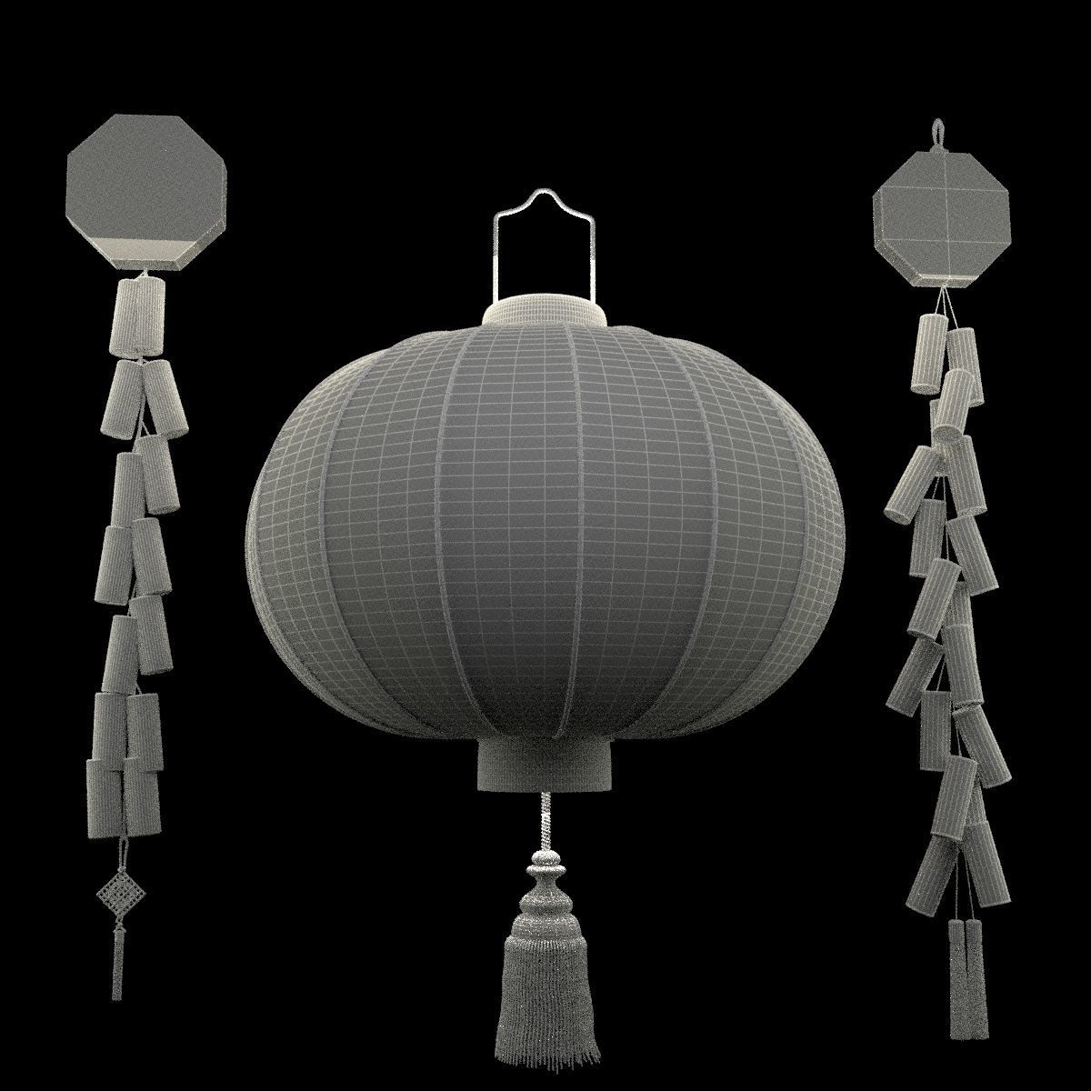 Chinese red lantern with firecracker 3D model | CGTrader