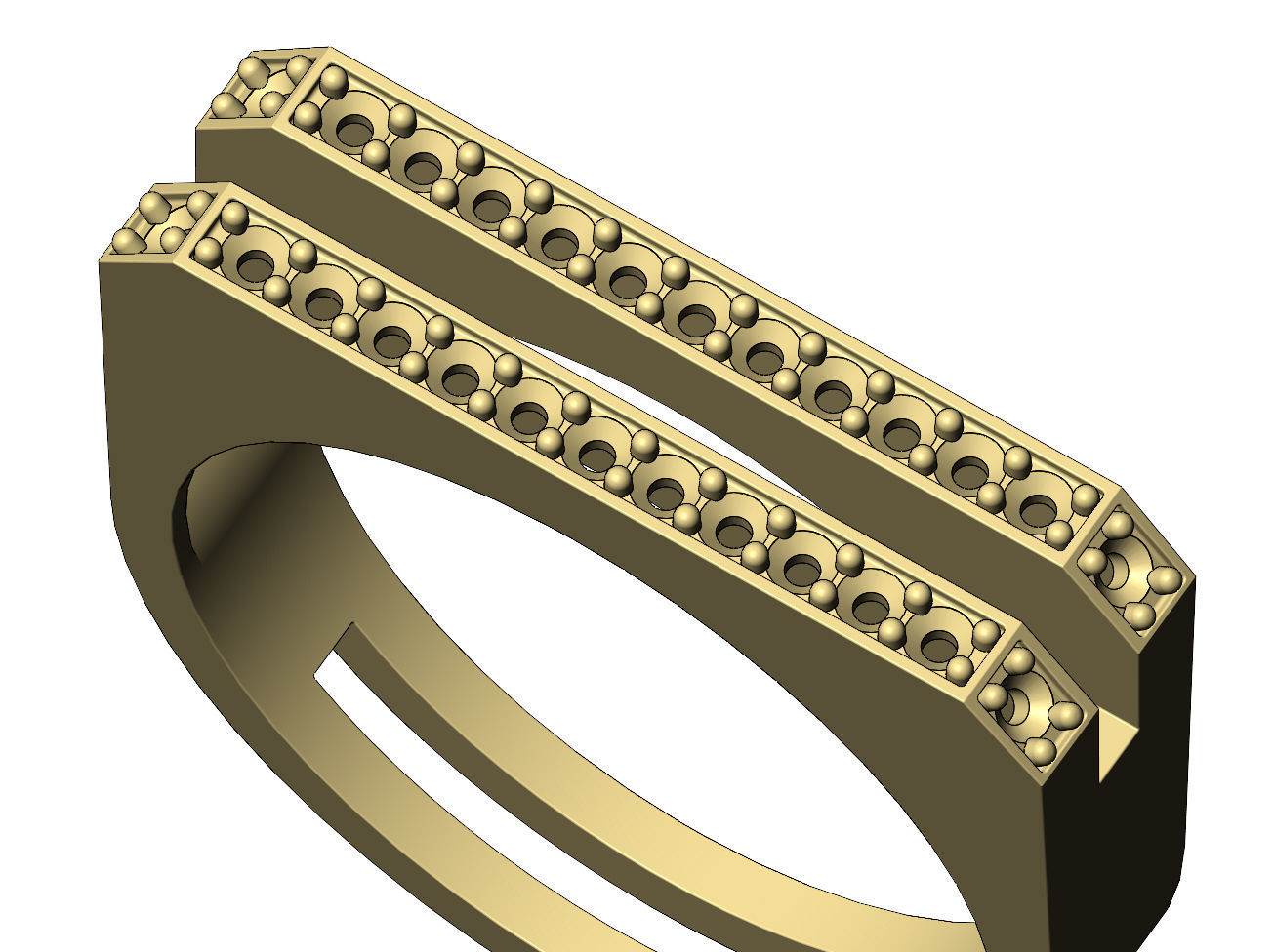 Diamond 2 Bar flat top rectangular signet ring 3D model 3D printable ...