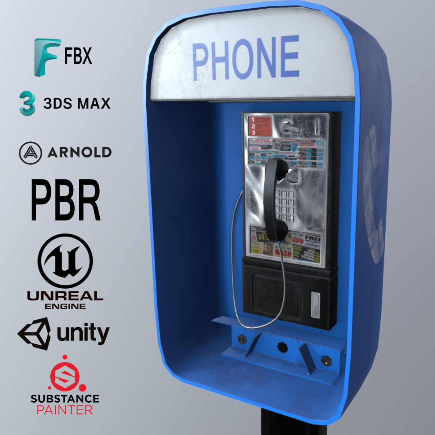 Payphone Blue New-York PBR free VR / AR / low-poly 3D model | CGTrader