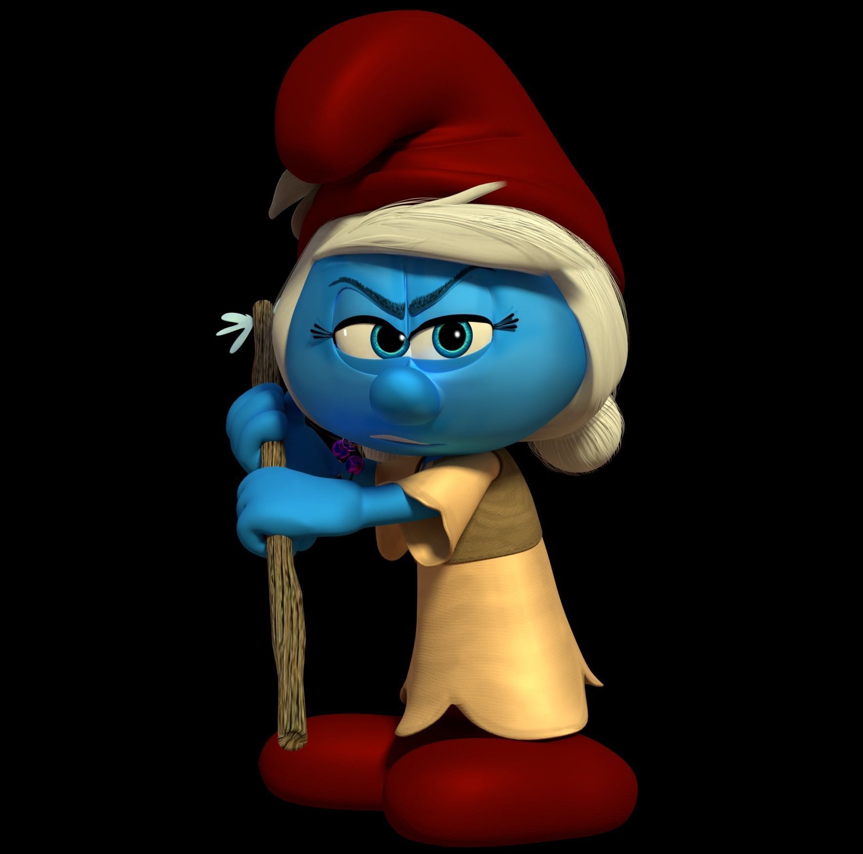 Smurfwillow animated smurf holding stick 3D model rigged | CGTrader