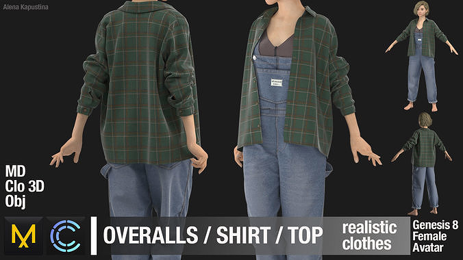 Female outfit Overalls Shirt Top Marvelous Designer 3D model | CGTrader
