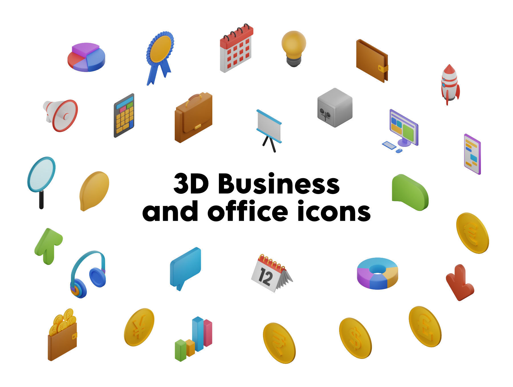 3D model Pack of icons - Business and office VR / AR / low-poly | CGTrader