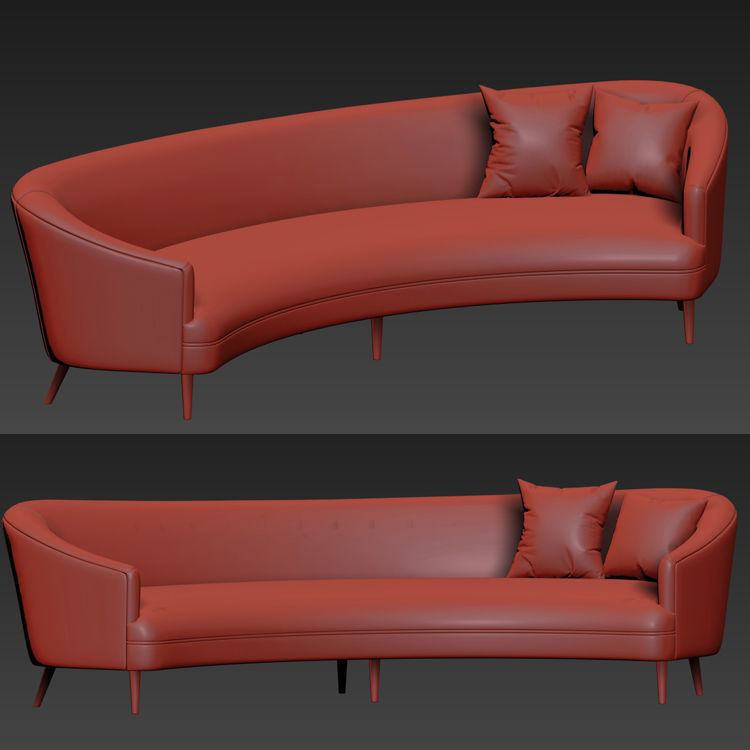 Mid Century Long Curved Sofa 3D model | CGTrader