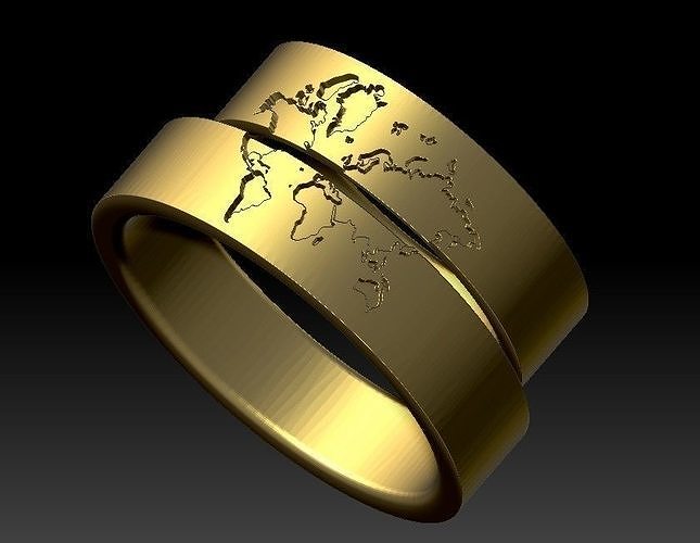 wedding rings with world map 3D model 3D printable | CGTrader