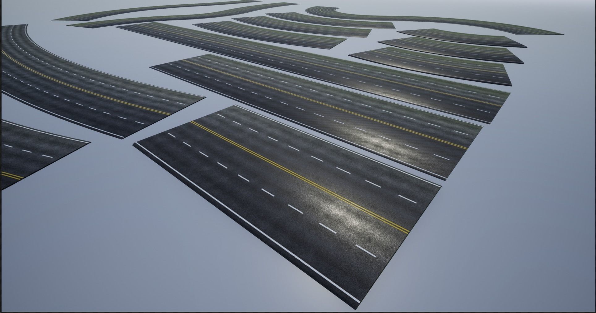 3D model PBR 4K-2K Four-Lane Highway Roads Clean VR / AR / low-poly ...