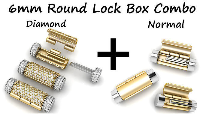 6 mm Round Bracelet Lock Box Combo of Plain and Diamond 3D Model ...