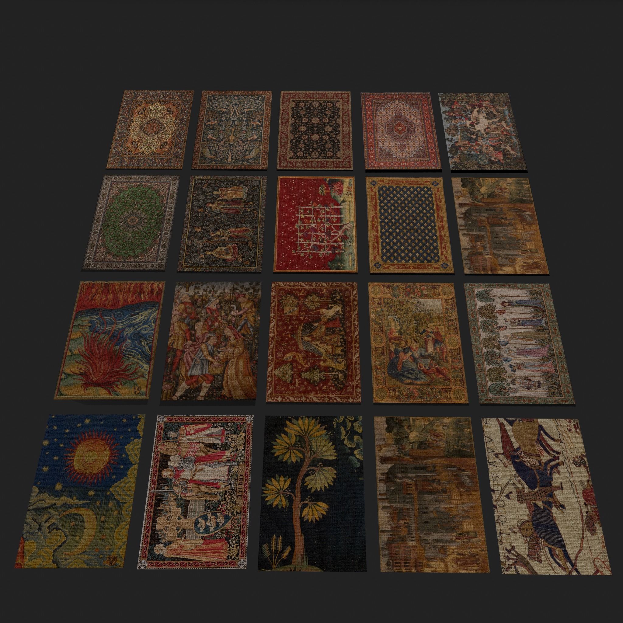 3D Model Collection Twenty Highly Detailed Medieval Style Tapestries VR ...