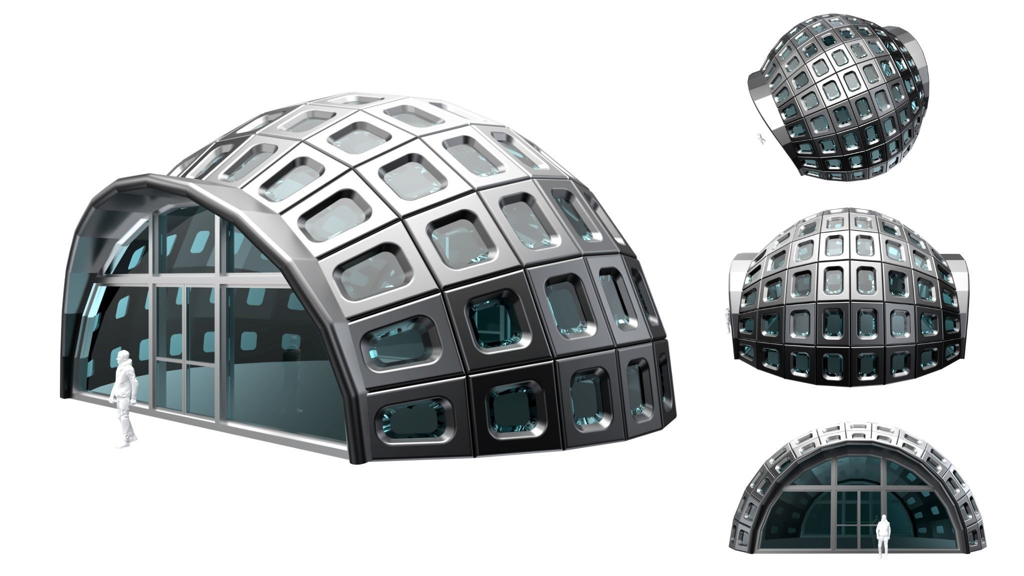 Dome Stand Alone Structure with Window Panels and entry doors 3D model ...