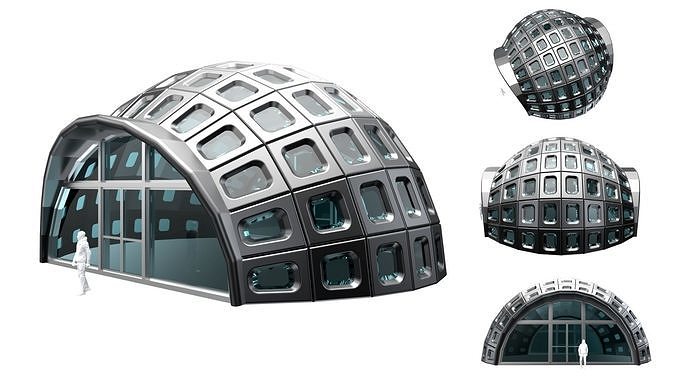 Dome Stand Alone Structure with Window Panels and entry doors 3D model ...