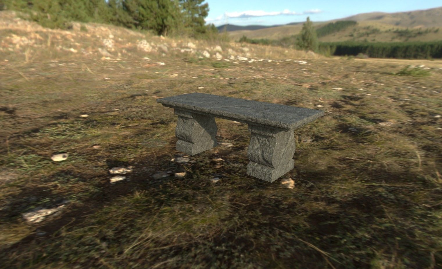 3D model medieval stone bench VR / AR / low-poly | CGTrader