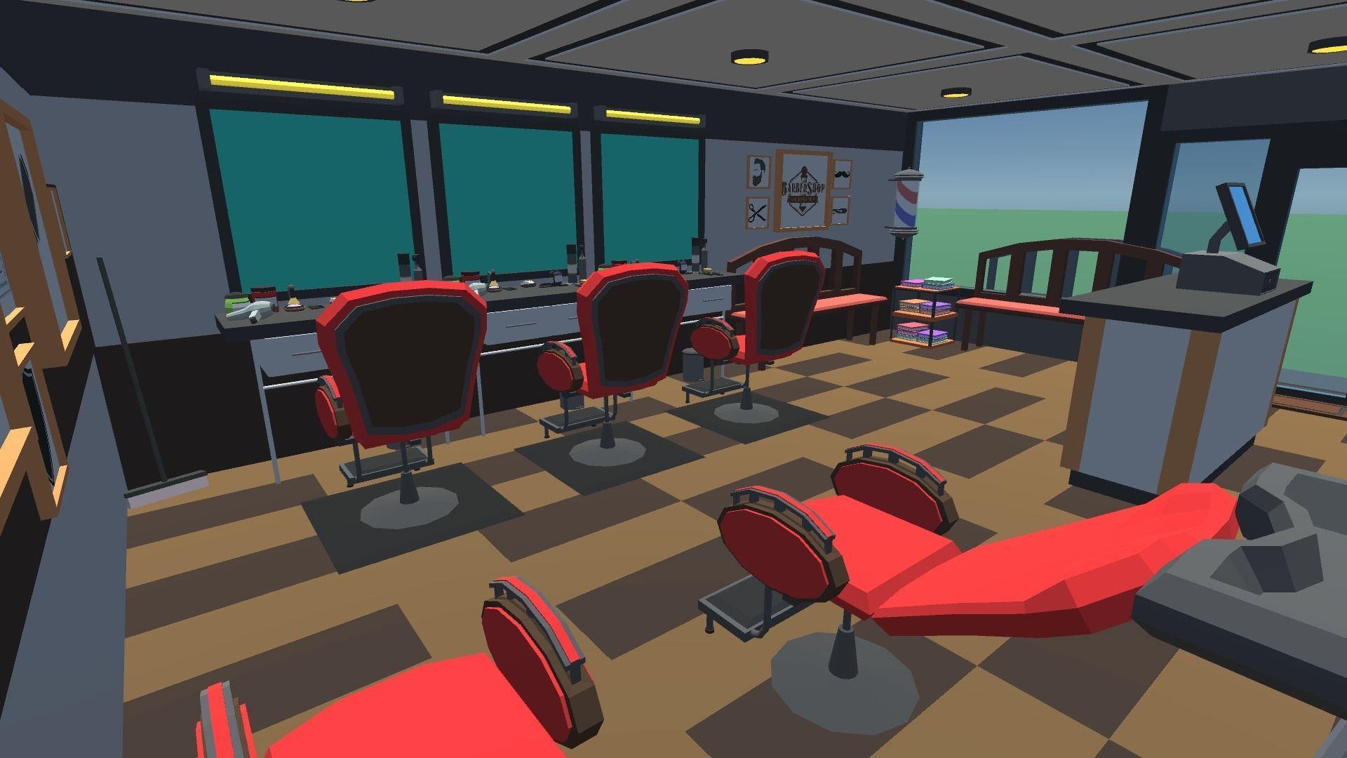 3D model 9t5 Low Poly Barber Shop VR / AR / low-poly | CGTrader