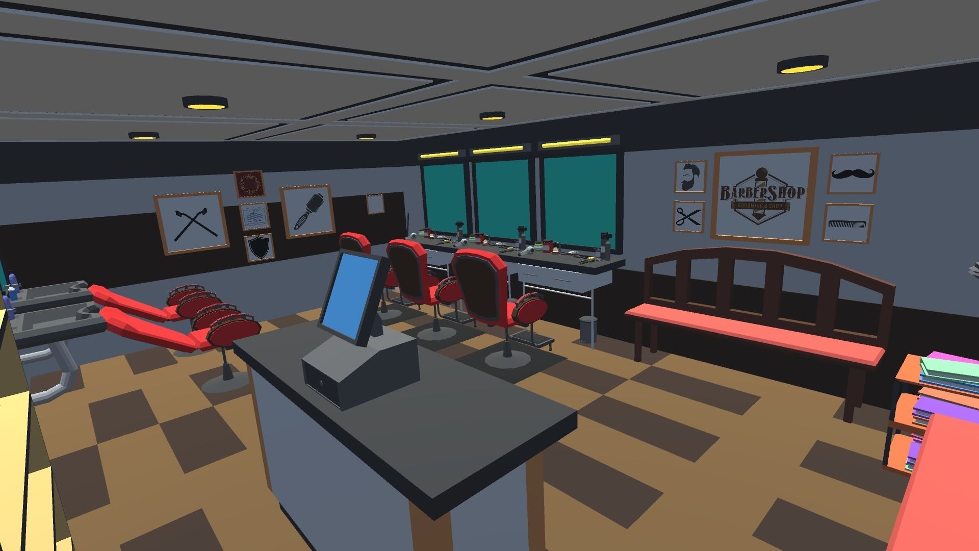 3D model 9t5 Low Poly Barber Shop VR / AR / low-poly | CGTrader