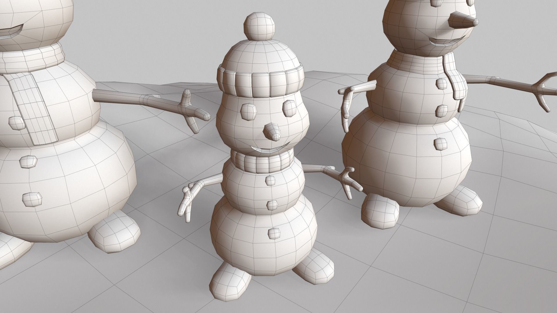 3D model Cartoon Snowmen family VR / AR / low-poly | CGTrader