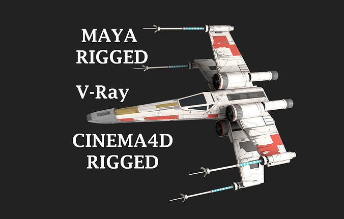 3D model x-wing maya rigged for maya and Cinema 4D VR / AR / low-poly ...