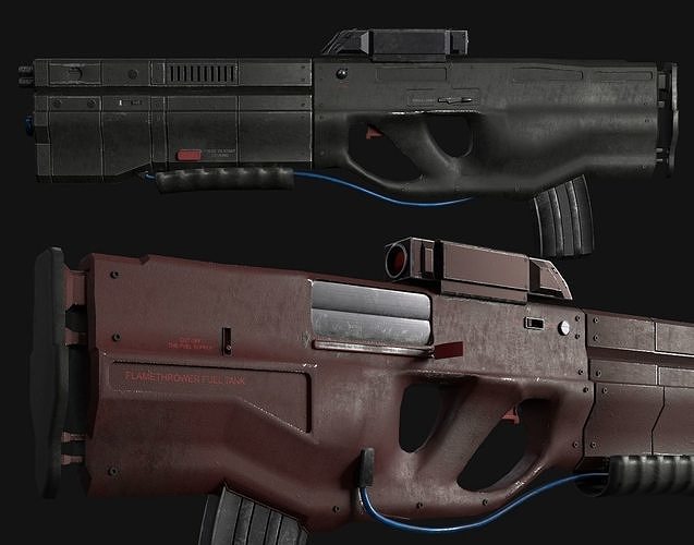 3D model Sci-Fi gun - rifle with flamethrower -Two skins VR / AR / low ...