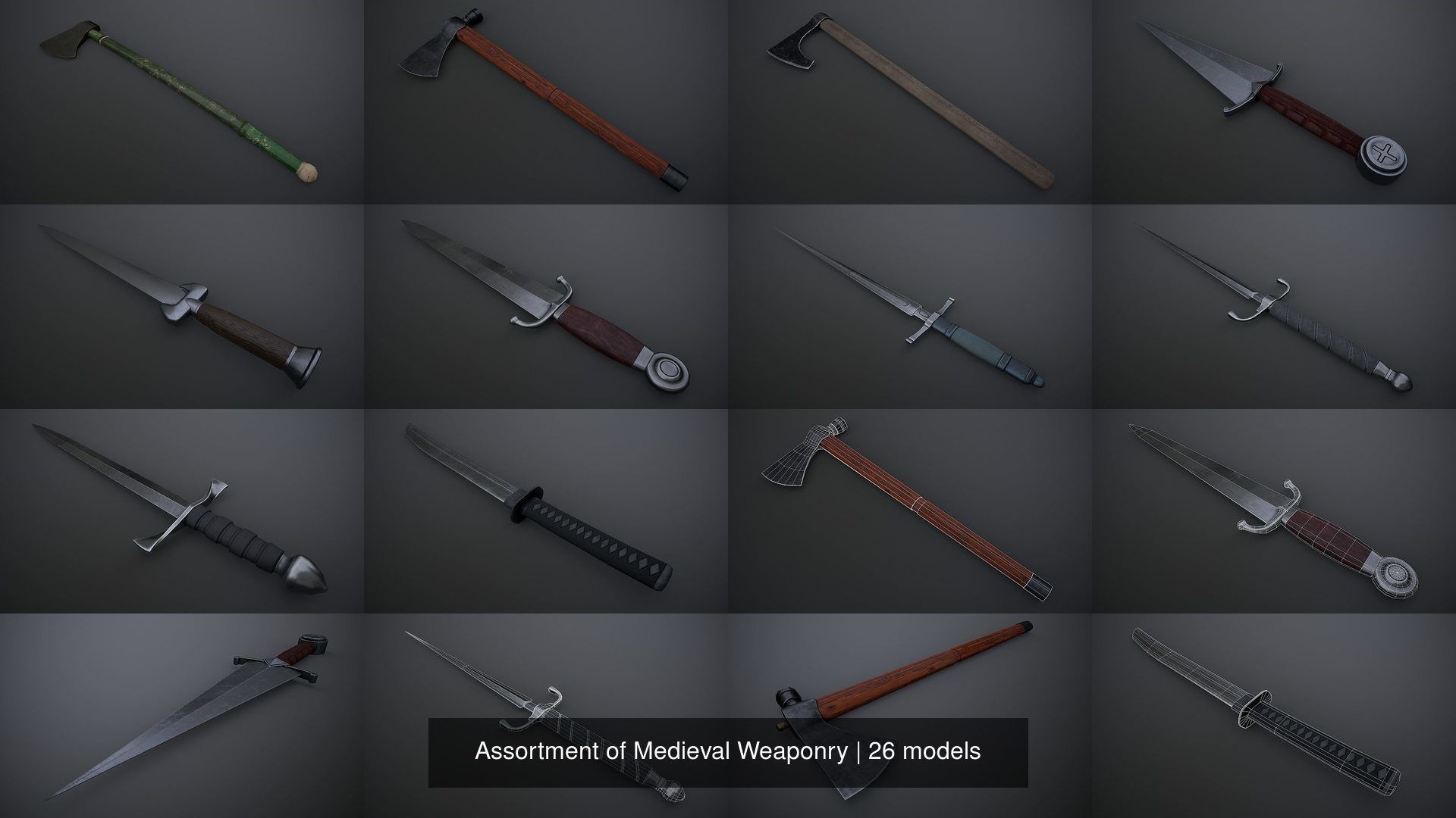 3D Model Collection Assortment of Medieval Weaponry VR / AR / low-poly ...