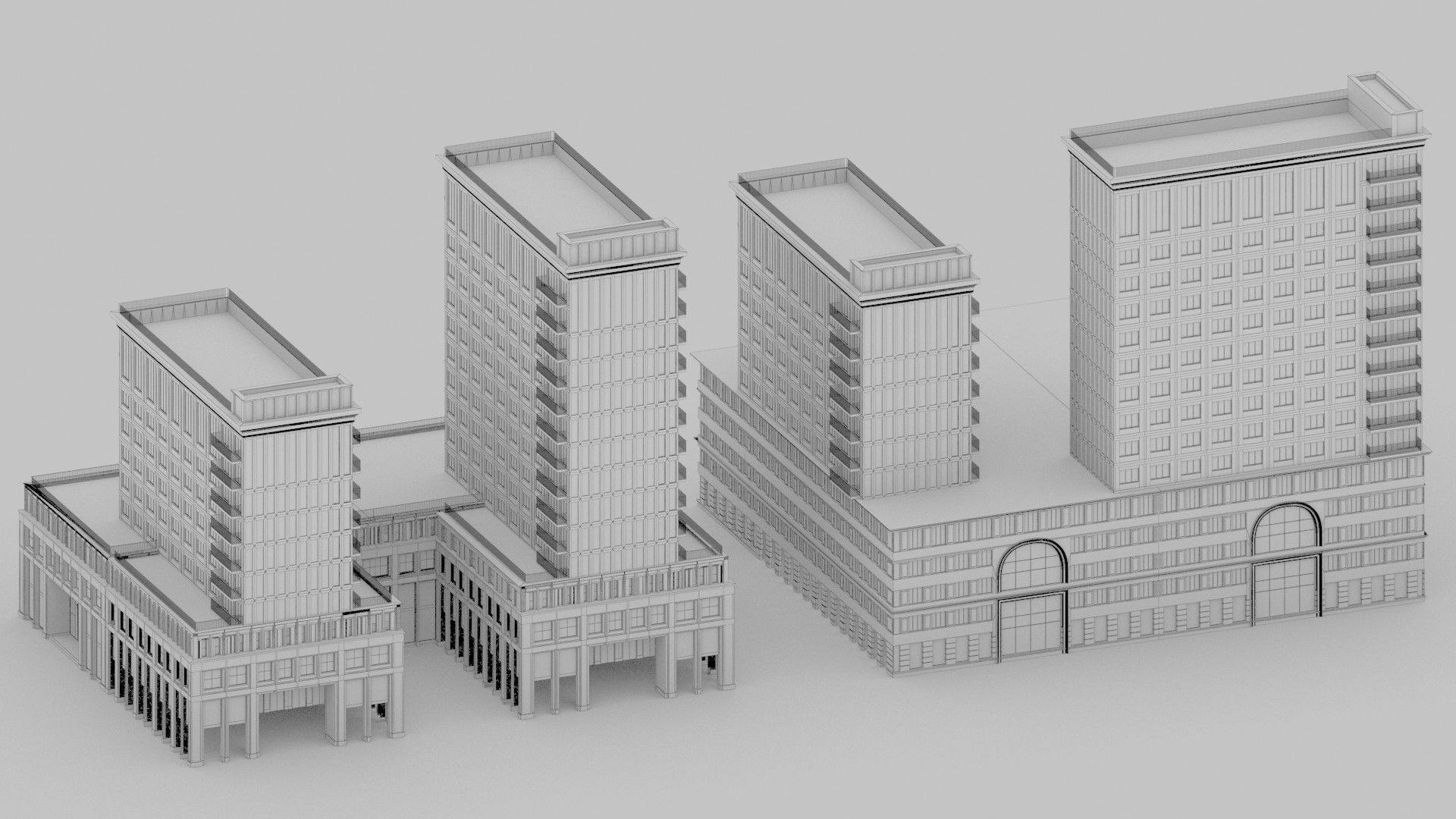 Two contemporary buildings stylized neoclassicism 3D model | CGTrader