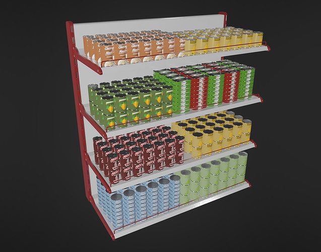 3D model Food Shelf With Canned Foods VR / AR / low-poly | CGTrader