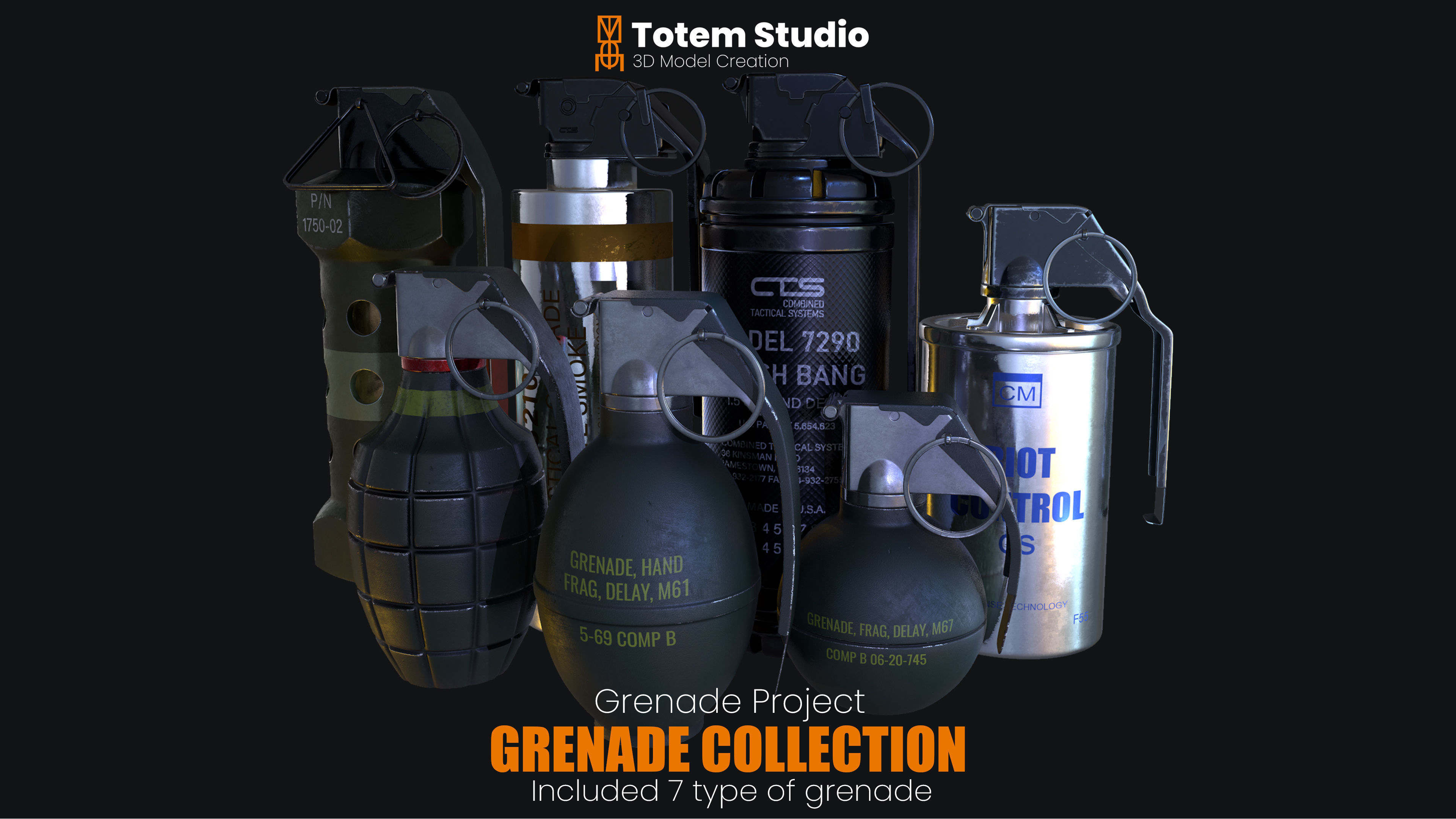 3D model Grenade Project Collection Package VR / AR / low-poly | CGTrader