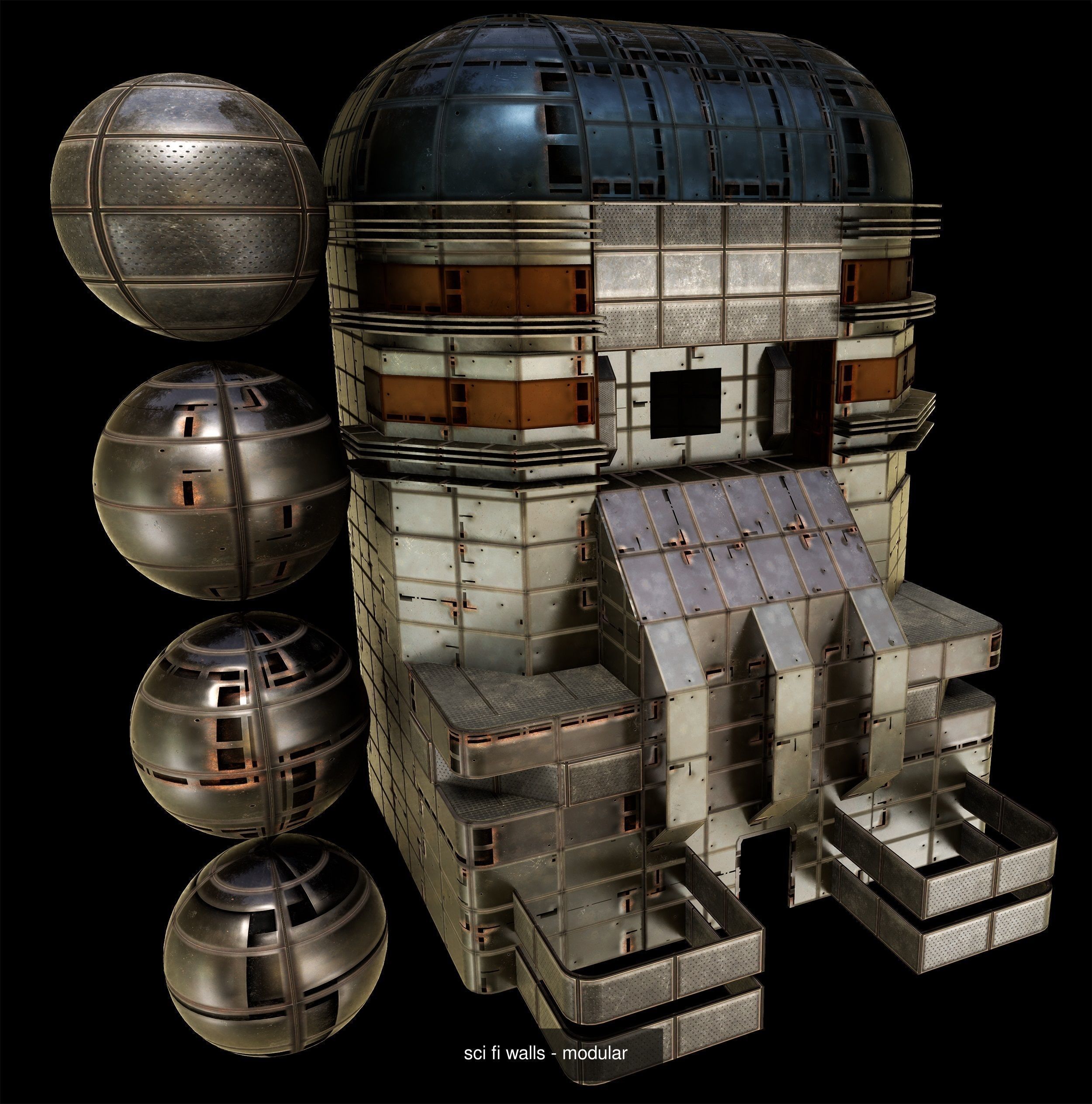 3D Model Collection sci fi walls - architectural modular kit VR / AR / low-poly | CGTrader