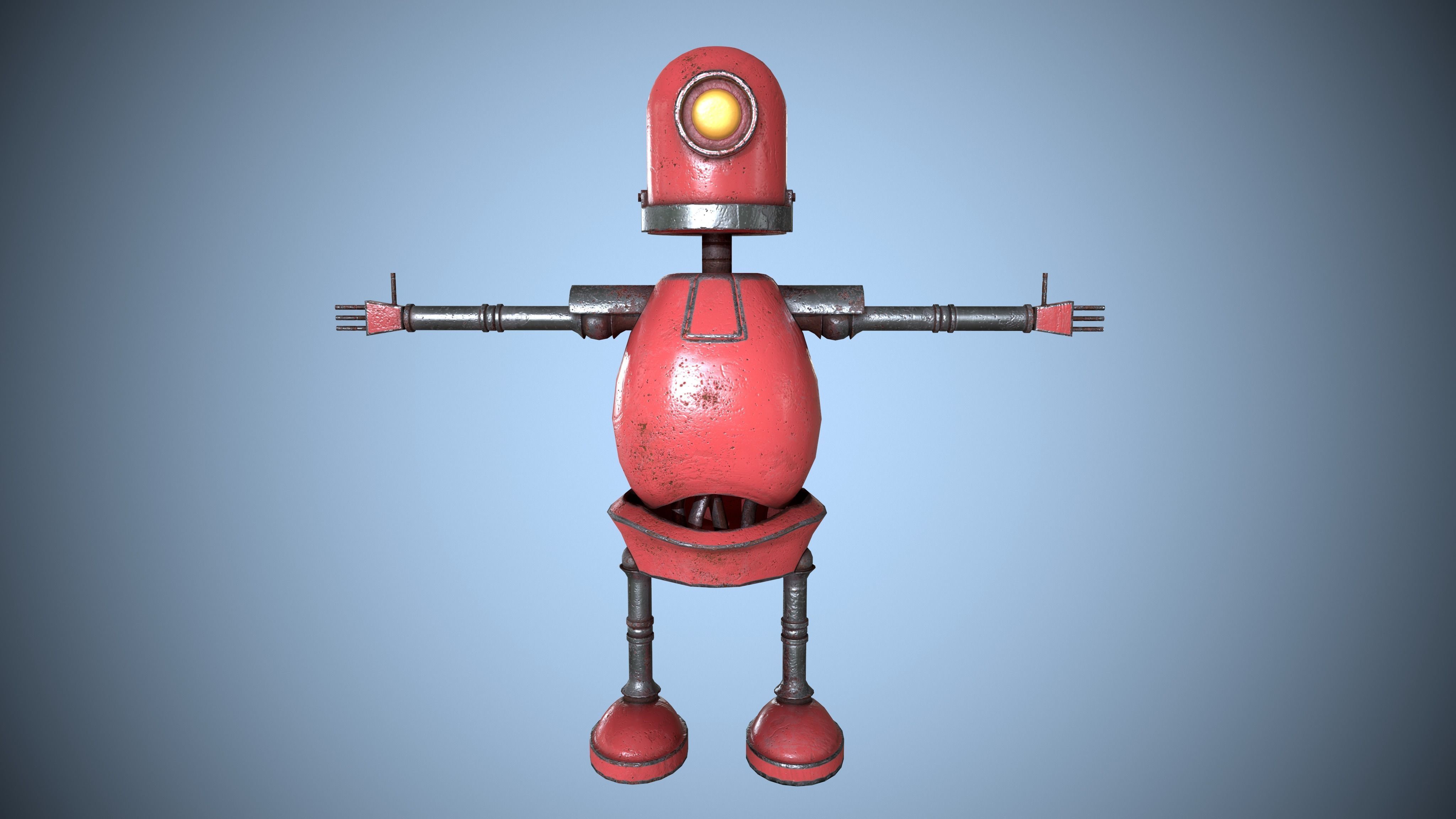 3D asset Little Red Robot Character Worn | CGTrader