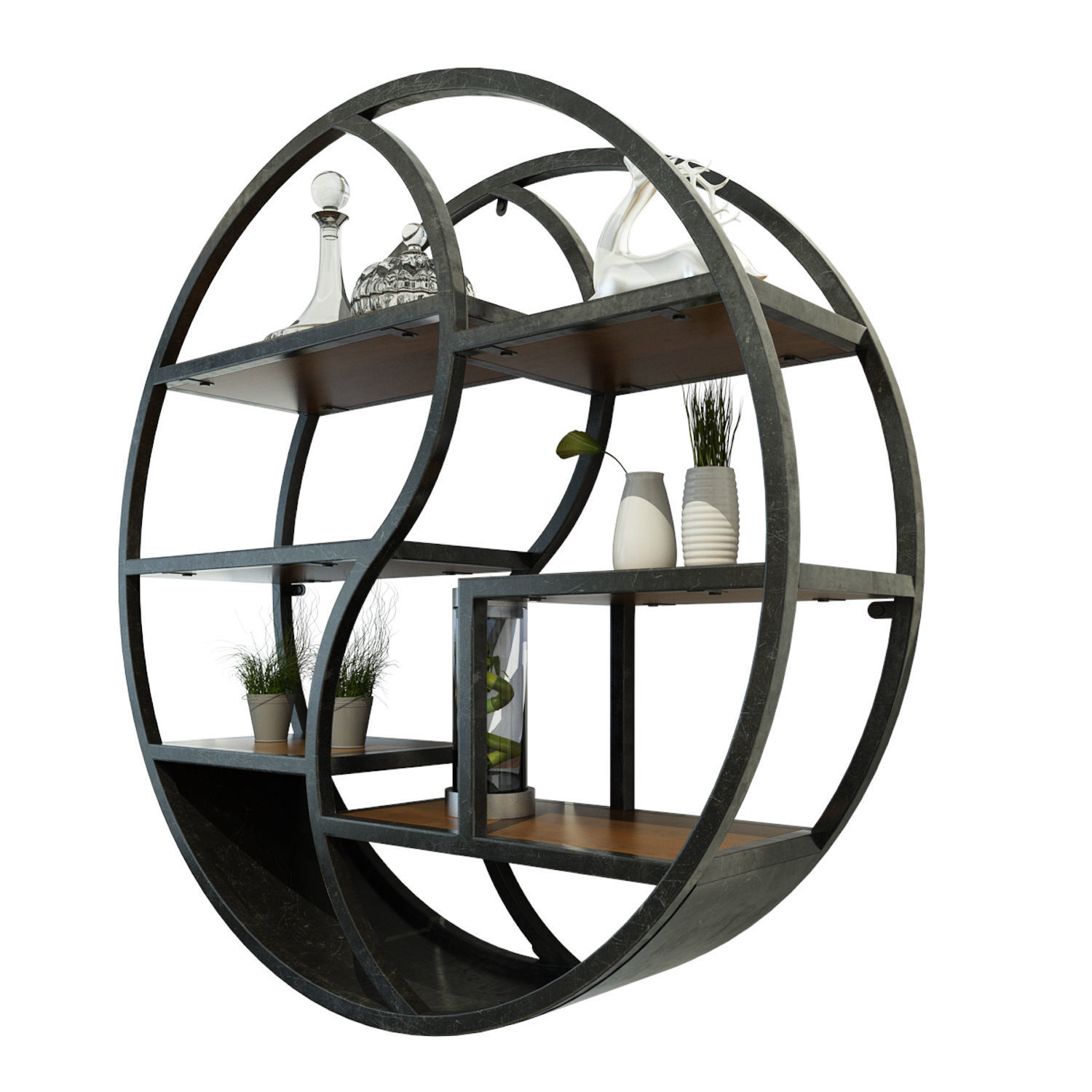 Floating Shelves for Wall Round Wood Shelves Wall Mounted Black free 3D ...