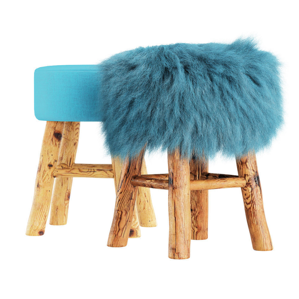 Solid wood stool with wool seat 3D model | CGTrader