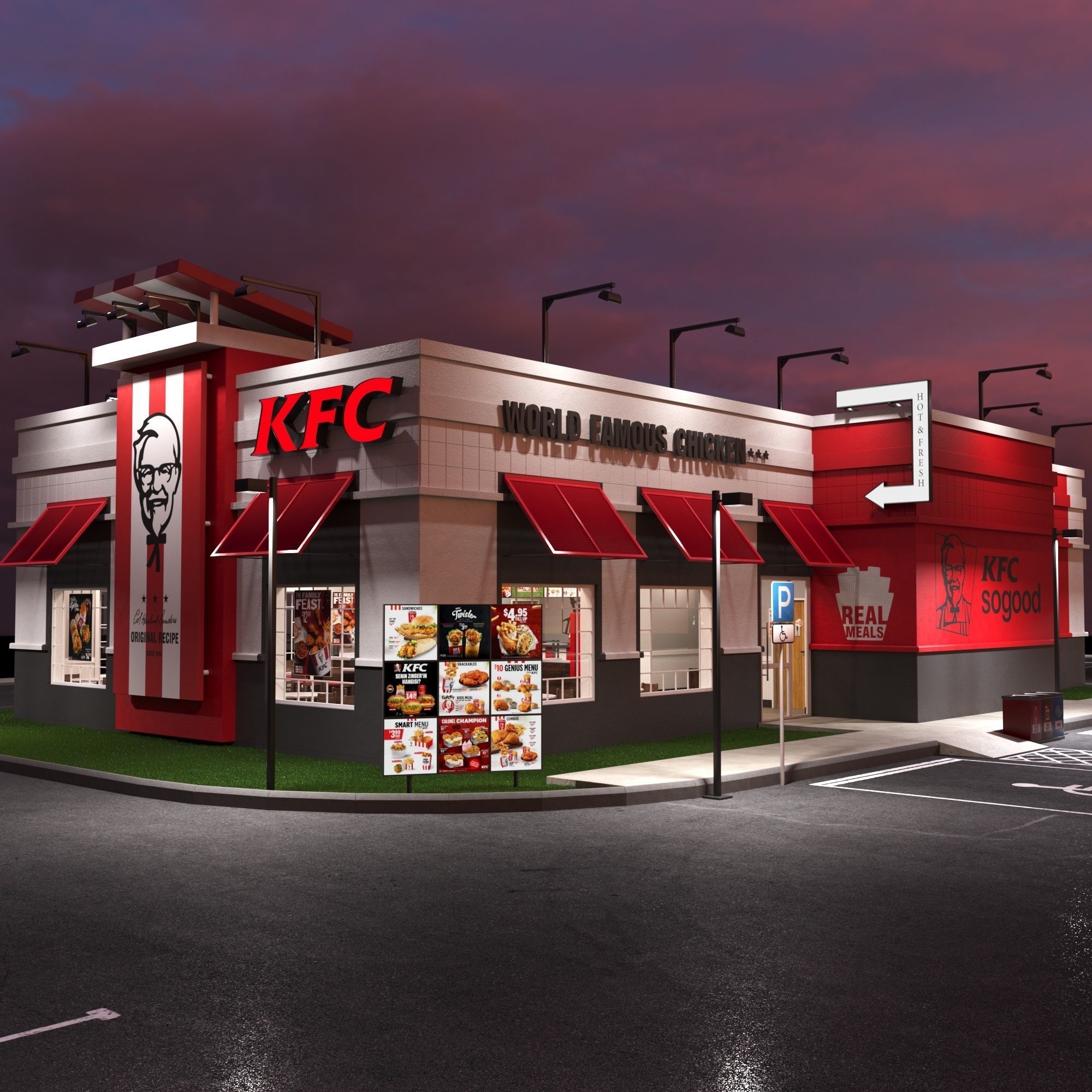 KFC Building and parking 3D model | CGTrader