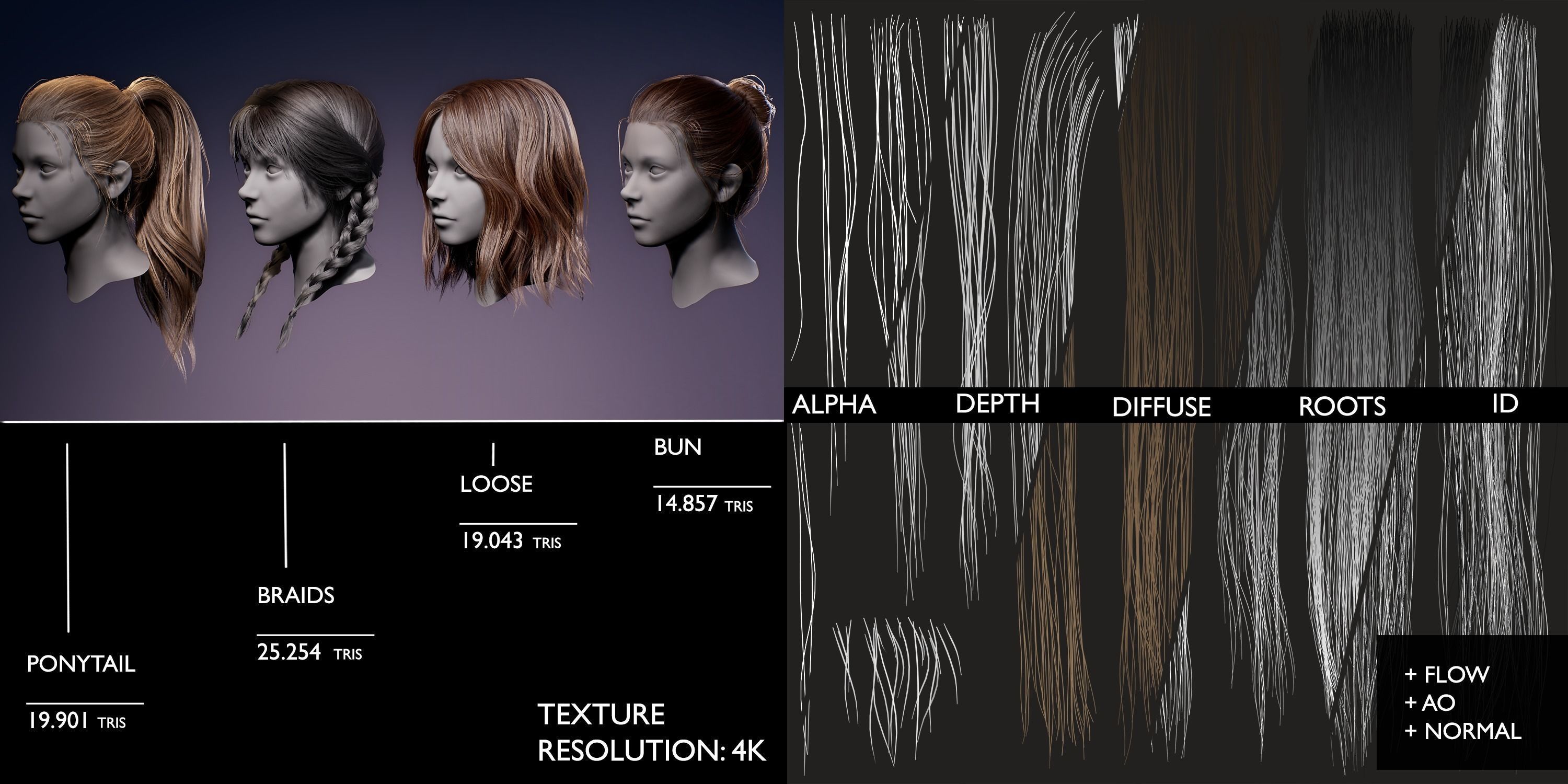 3D model Real-time Women Hairstyles - Standard Game Pack VR / AR / low ...