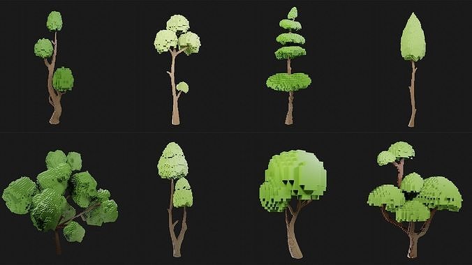 Voxel Trees Asset Low-poly free VR / AR / low-poly 3D model | CGTrader