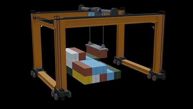 3D model Simple Crane with some Containers VR / AR / low-poly | CGTrader