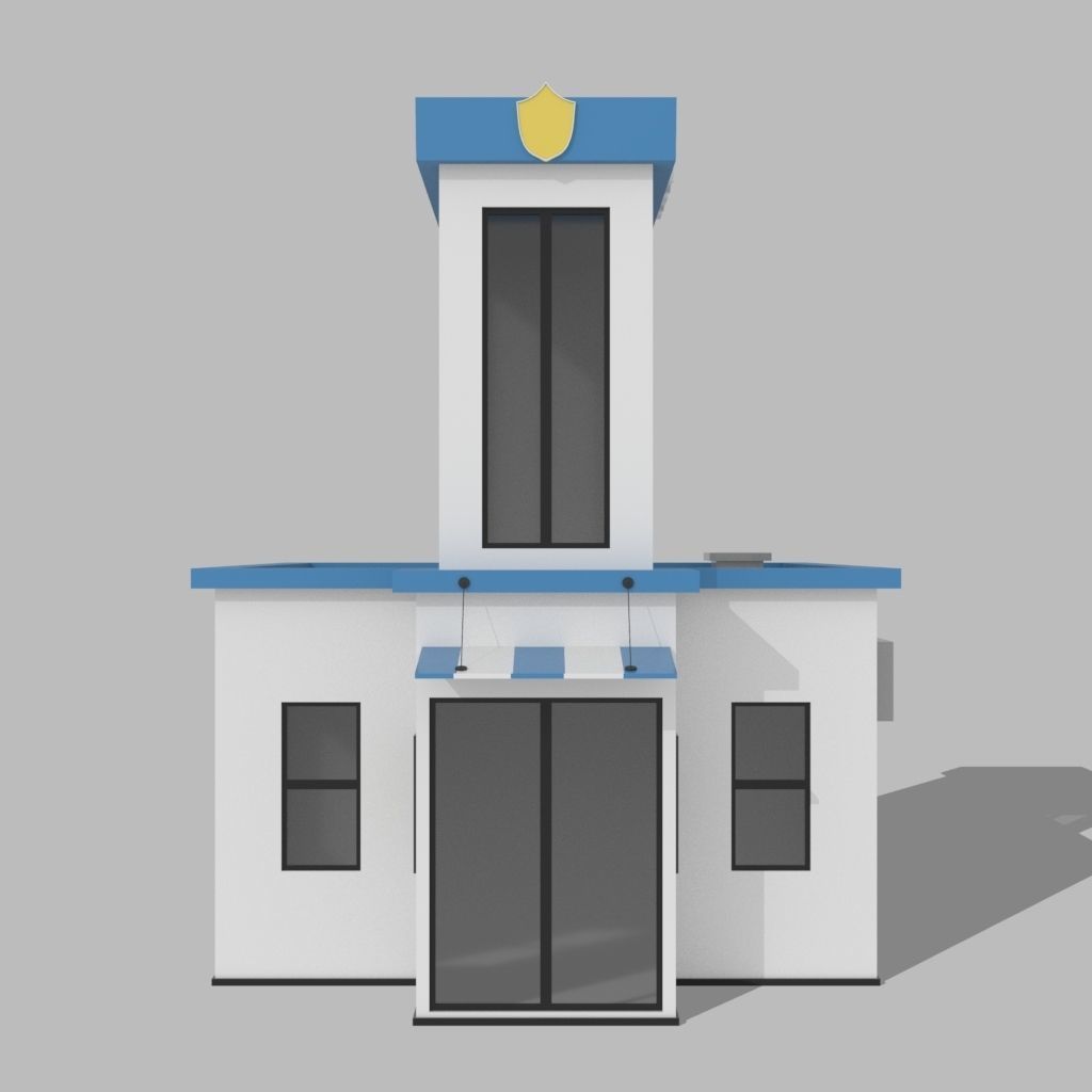 3D model Isometric Cartoon Low Poly Police Station Building Low-poly VR ...