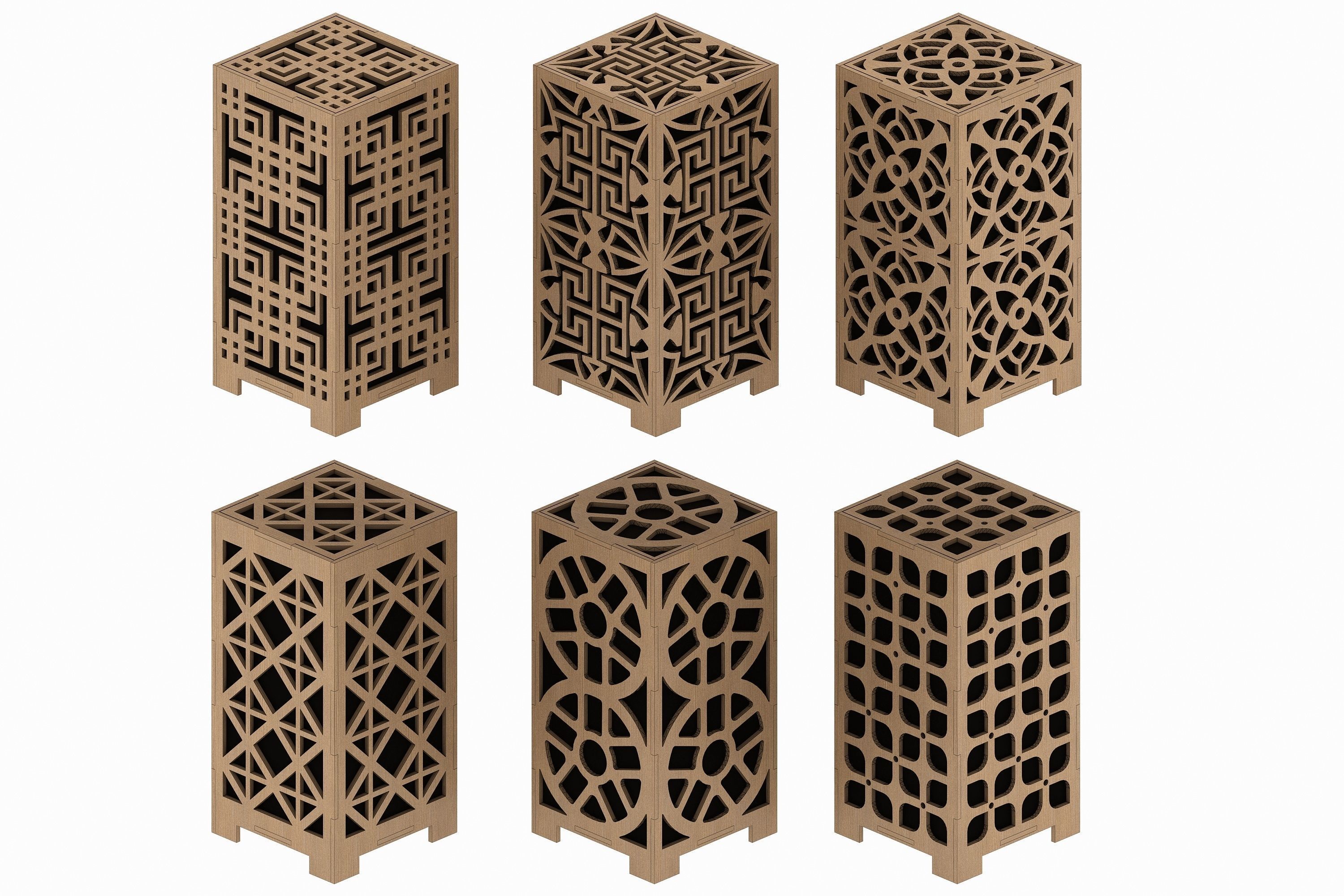 3D model Wooden Lamp Laser Cut Set desk lamp lampshade VR / AR / low ...