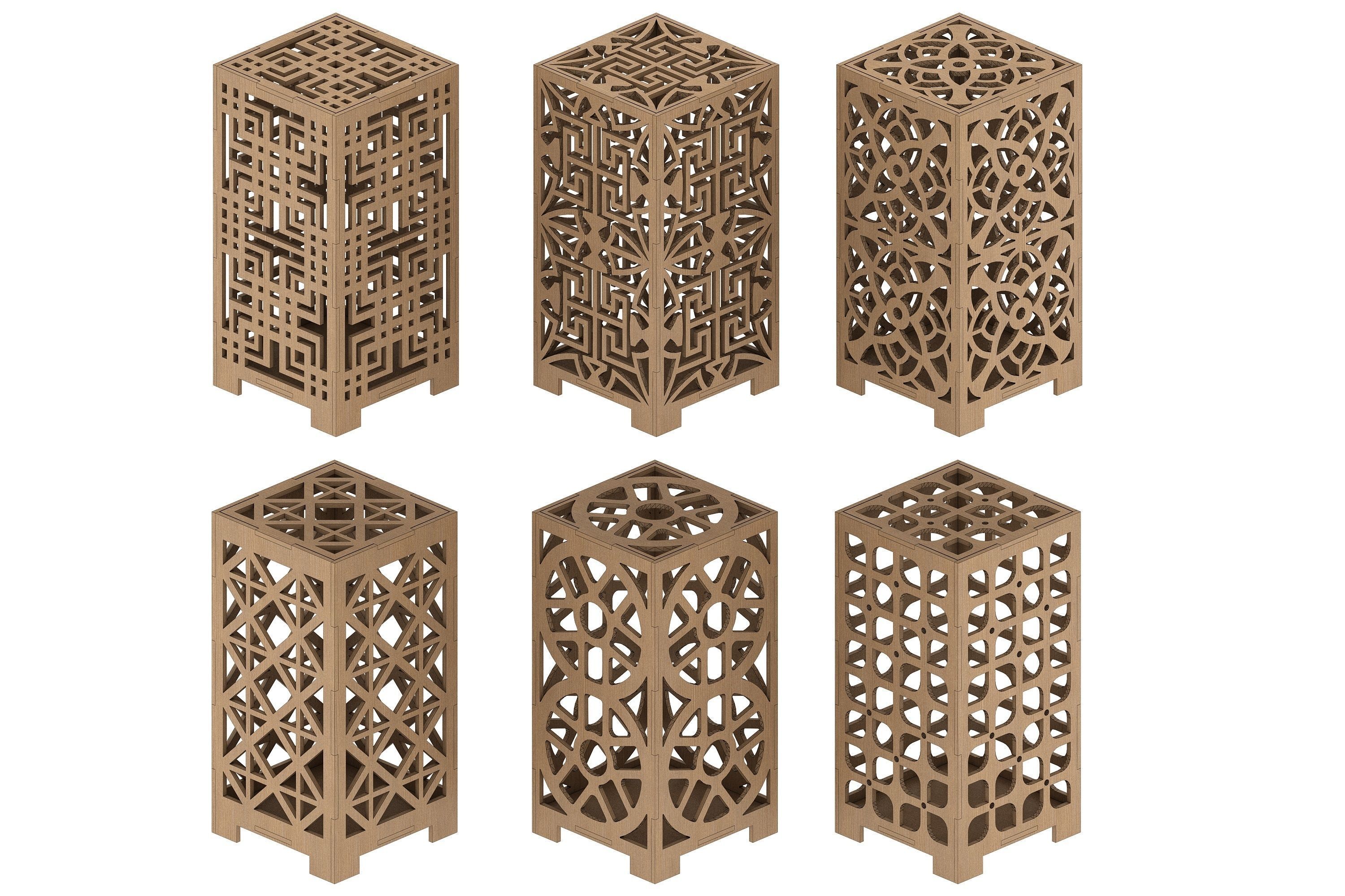 3D model Wooden Lamp Laser Cut Set desk lamp lampshade VR / AR / low ...